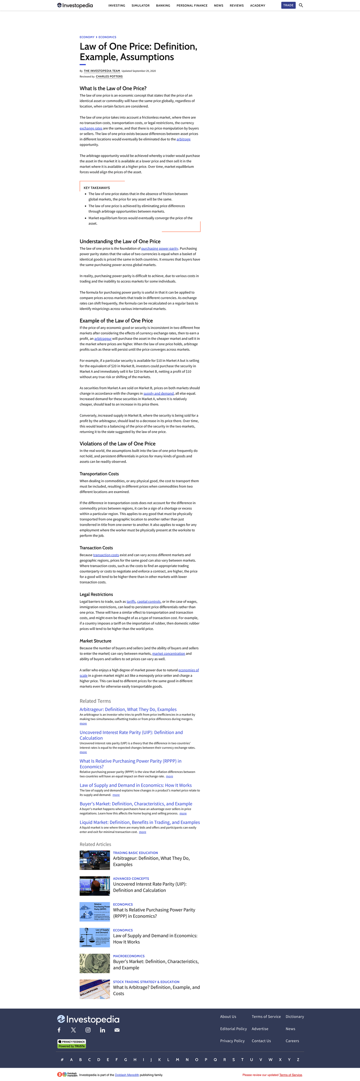 Law of One Price Definition, Example, Assumptions - About Us Terms of ...