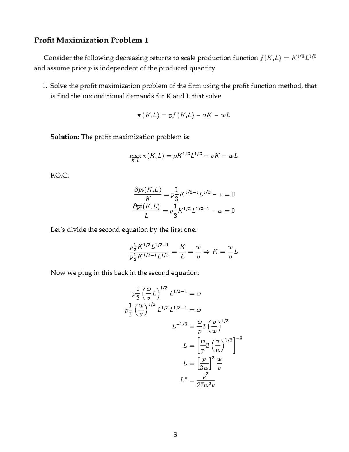 Econ11 8 practice sol - Profit Maximization Problem 1 Consider the following decreasing returns ...