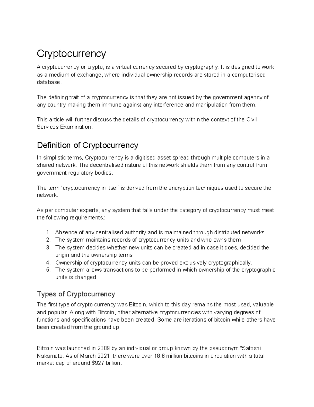 Cryptocurrency basic notes - Cryptocurrency A cryptocurrency or crypto ...