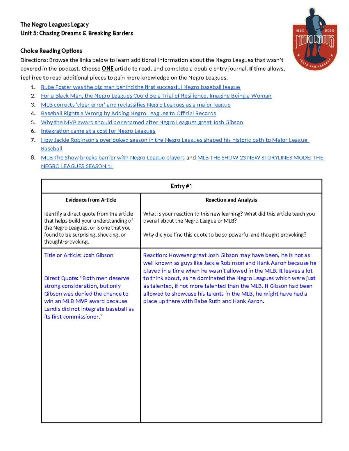 The Negro Leagues Legacy 2024 Part III - The Negro Leagues Legacy Unit ...