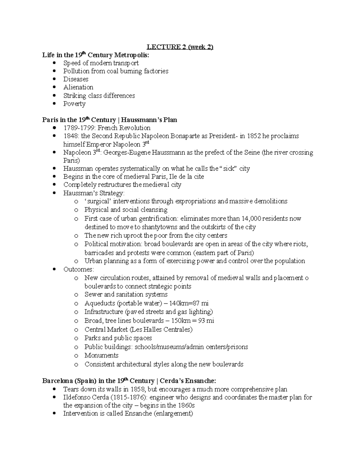 Lecture 2 Notes - LECTURE 2 (week 2) Life in the 19th Century ...