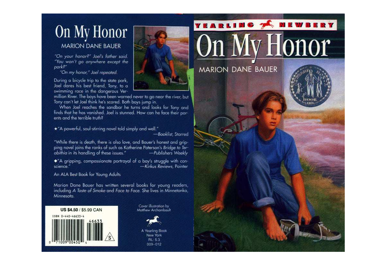 BOOK- Novel-ON MY Honor-Newbery-Honor - YEARLING On My Honor MARION ...