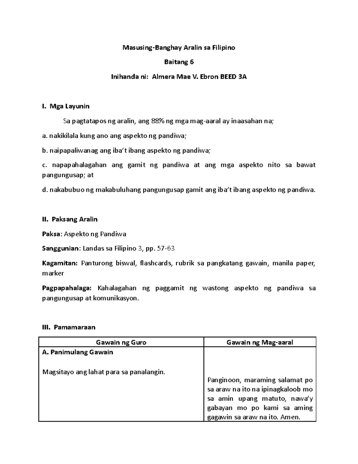 Lesson Plan Tagalog Reynaldo Rey Semi Detailed In Filipino Maikling
