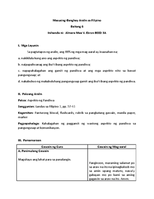 MGA Sagisg O Pananda SA MAPA - Elementary Education - Studocu