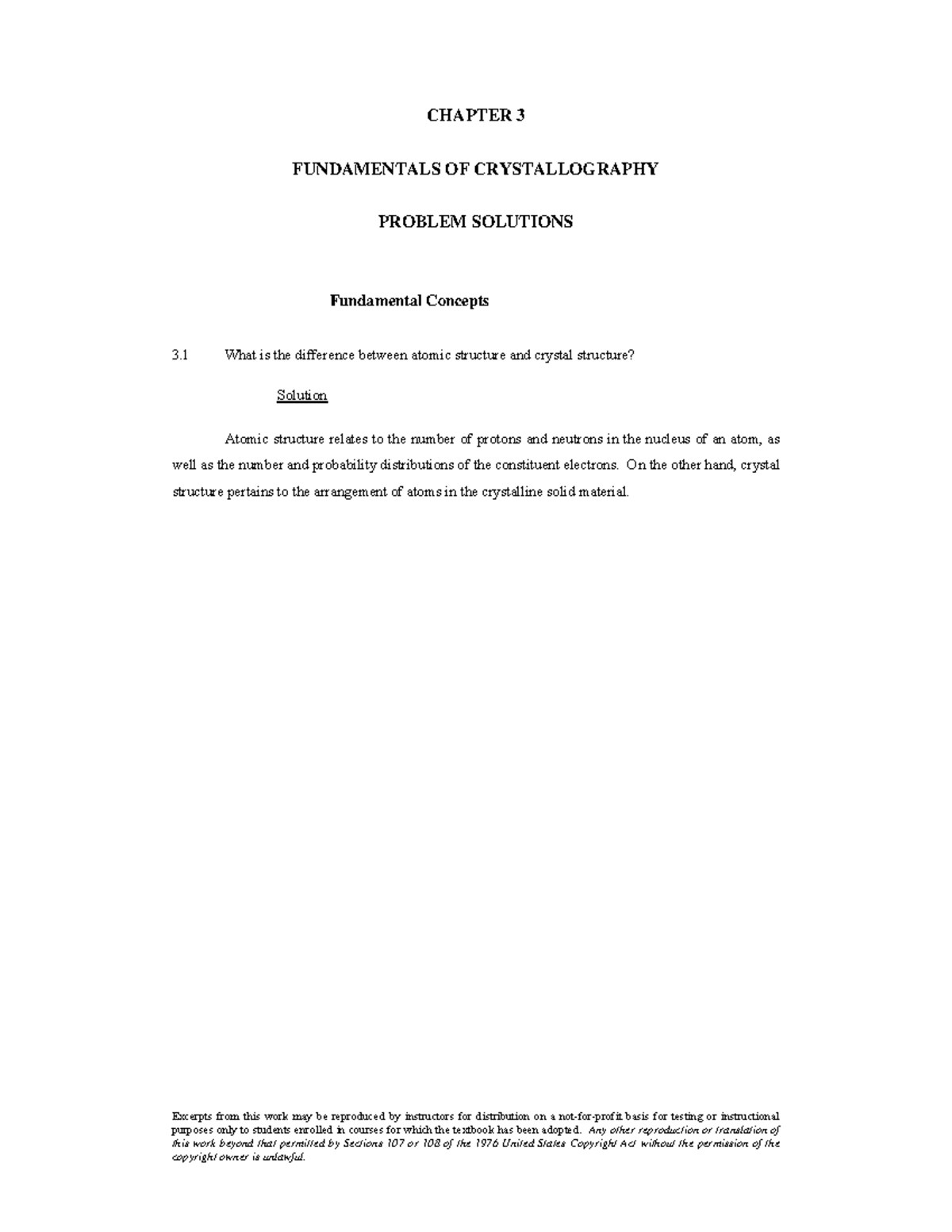 Chapt 3 - CHAPTER 3 FUNDAMENTALS OF CRYSTALLOGRAPHY PROBLEM SOLUTIONS ...