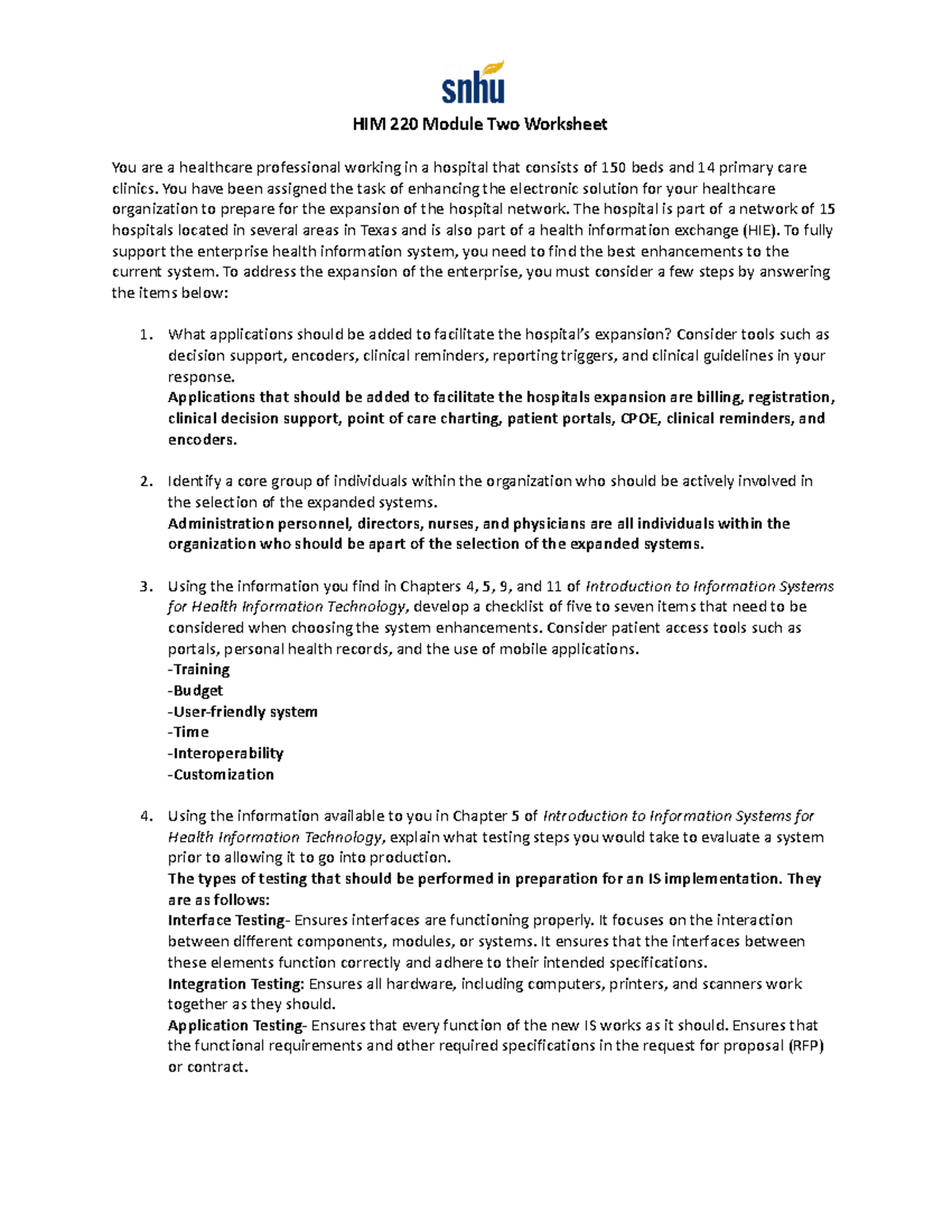 HIM 220 Module Two Worksheet - HIM 220 Module Two Worksheet You are a ...