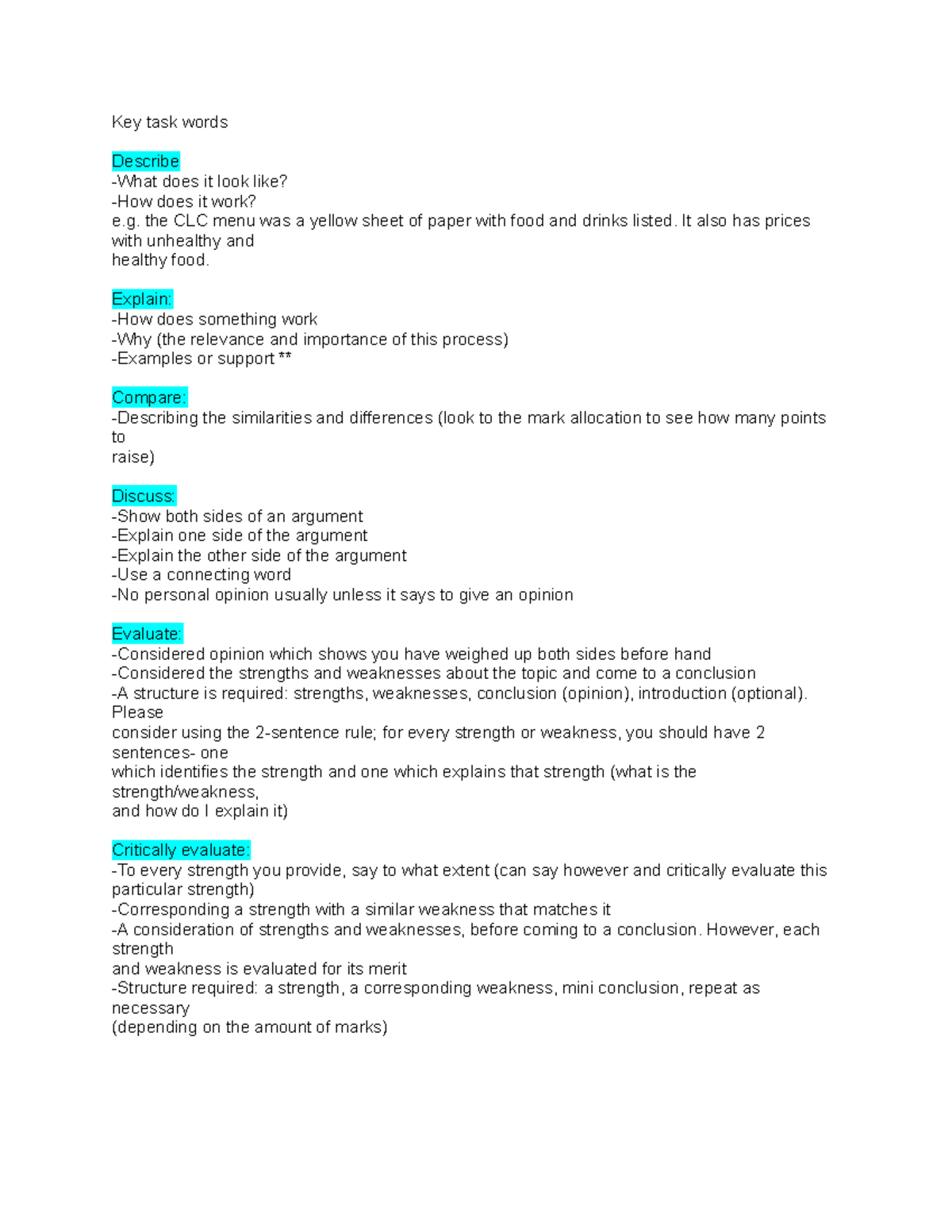 Key task words - Key task words Describe -What does it look like? -How ...