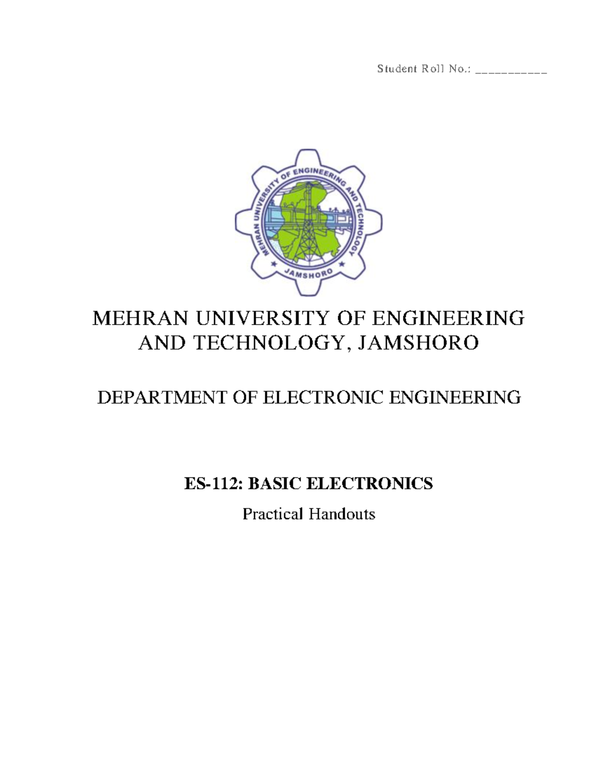 Basic Electronics Handouts - Student Roll No.: ___________ MEHRAN ...