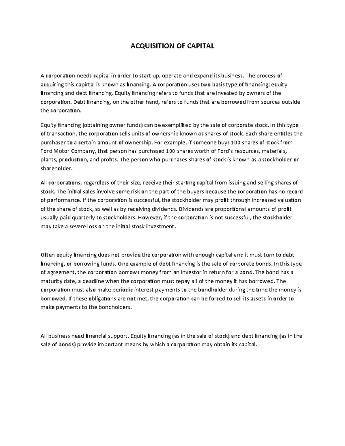 Acquisition-of-capital compress - ACQUISITION OF CAPITAL A corpora}on ...