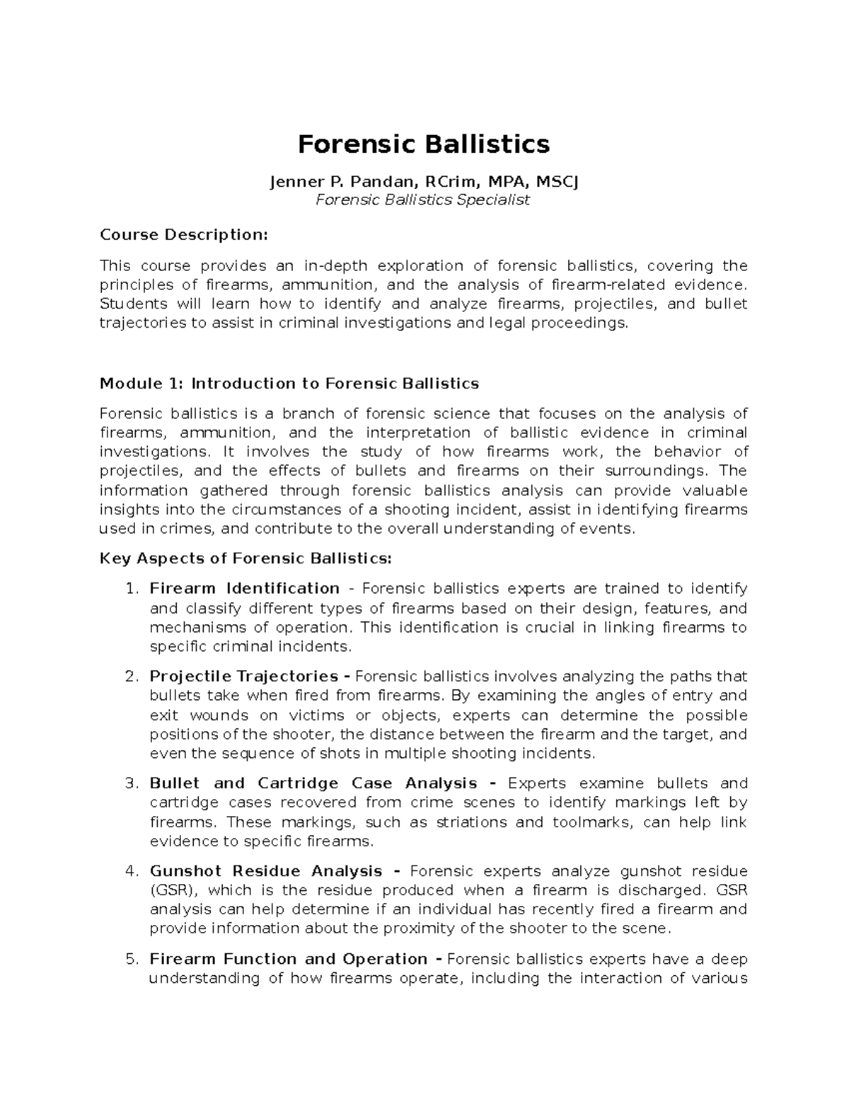 Forensic- Ballistics- Handouts - Forensic Ballistics Jenner P. Pandan ...