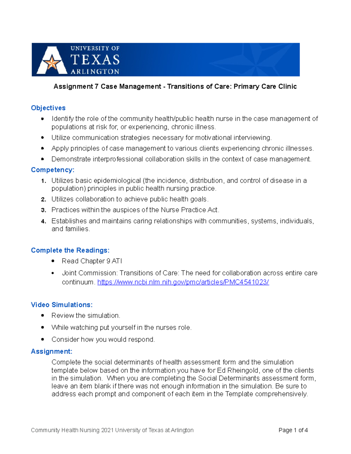 Module 7 Case management transitions of care rev 22-1 - Assignment 7 Case Management ...