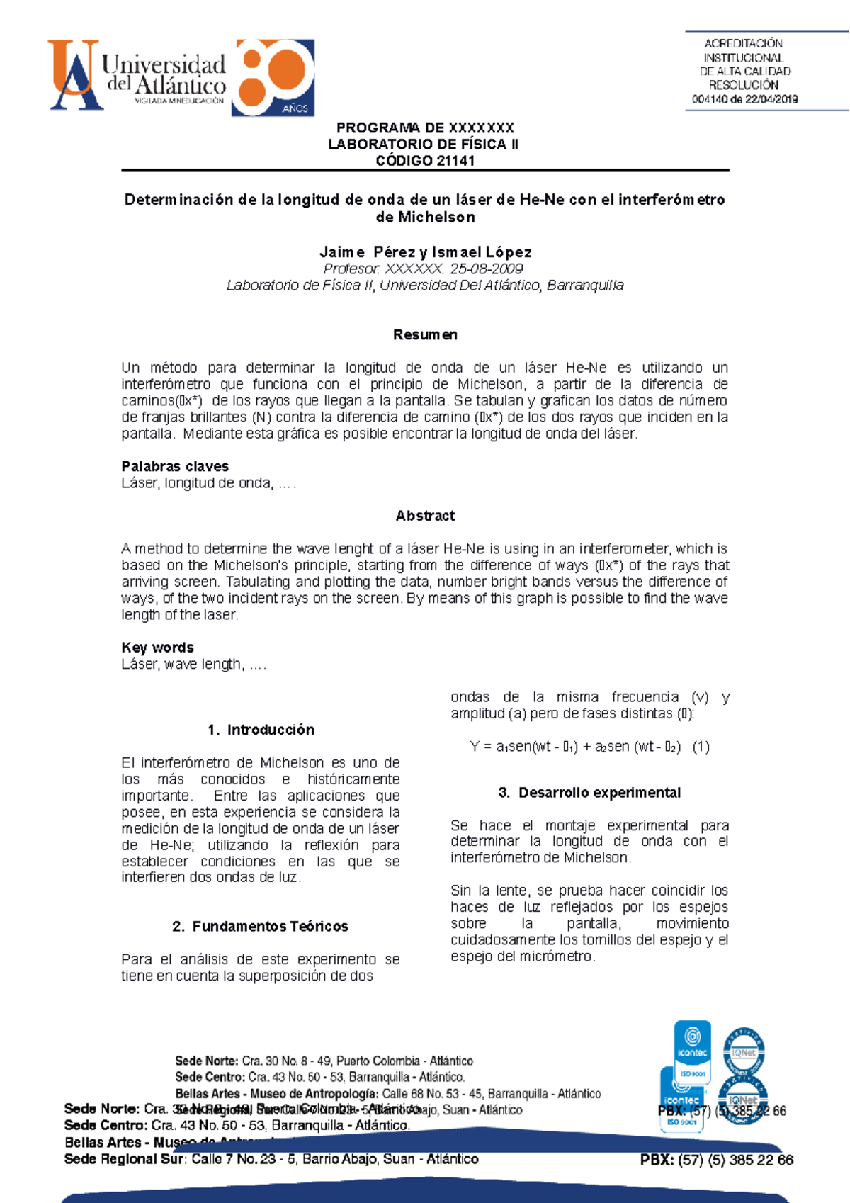 Modelo informe de laboratorio - PROGRAMA DE XXXXXXX LABORATORIO DE ...
