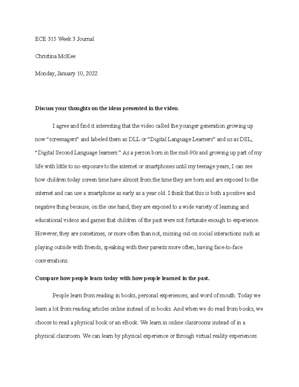 Ece315 week 3 journal - cghj - ECE 315 Week 3 Journal Christina McKee ...