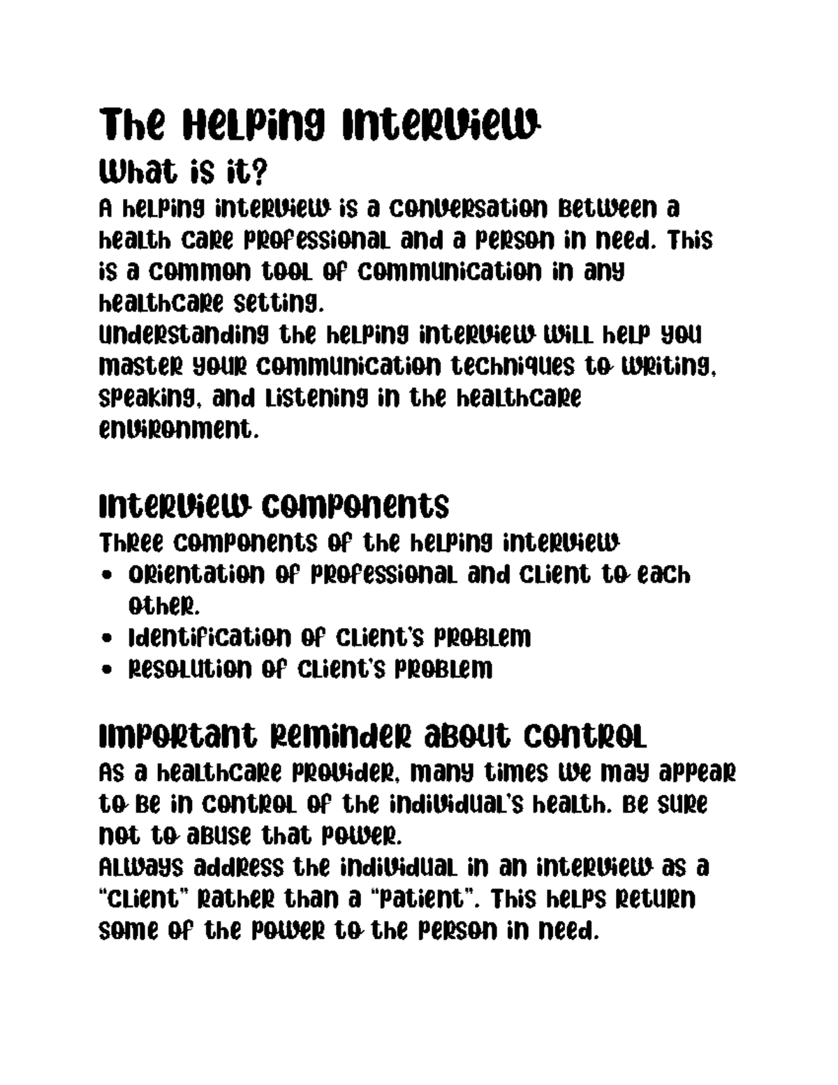 Helping interview PDF - The Helping Interview What is it? A helping ...