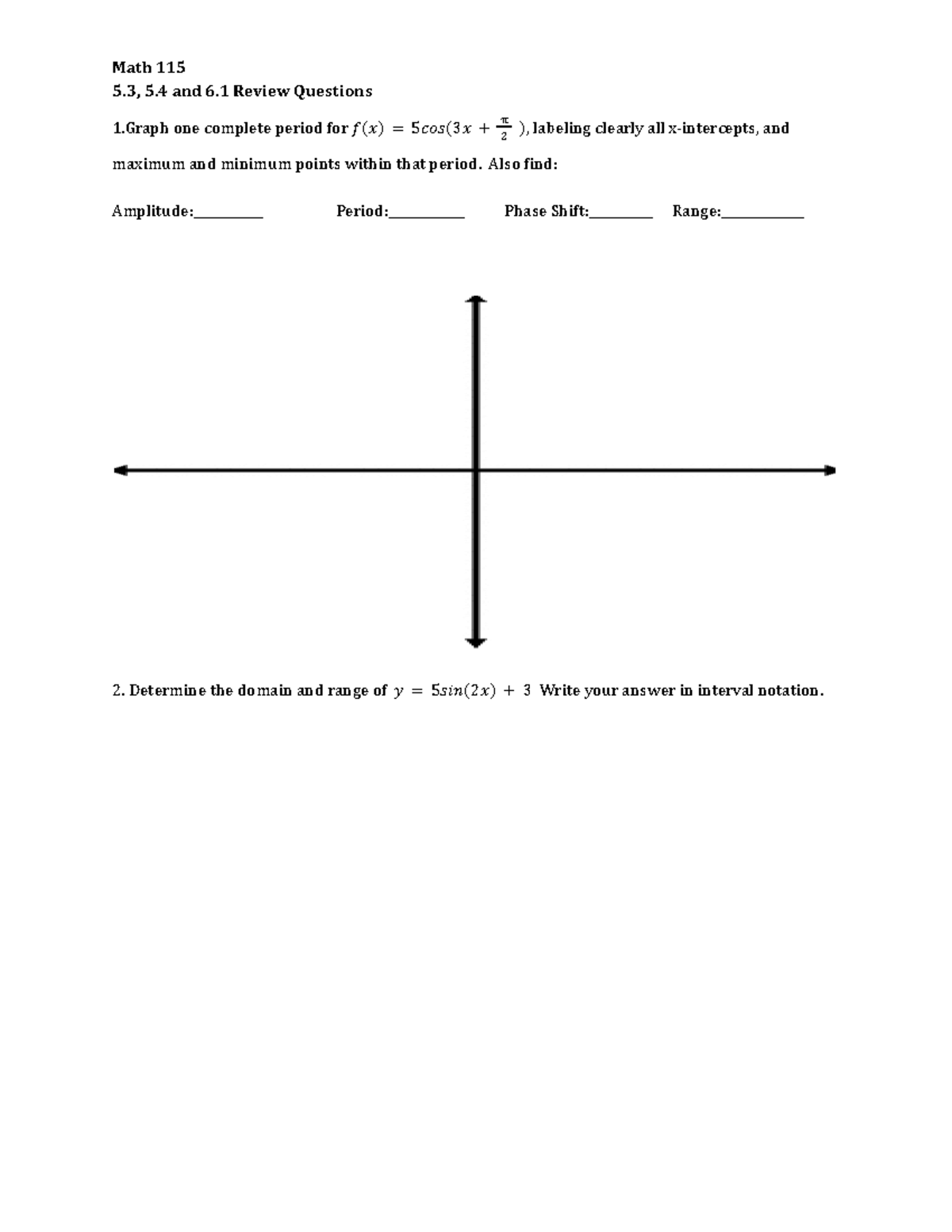 5 3 5 4 And 6 1 Review Practice Problems For Rutgers Precalc 115 5