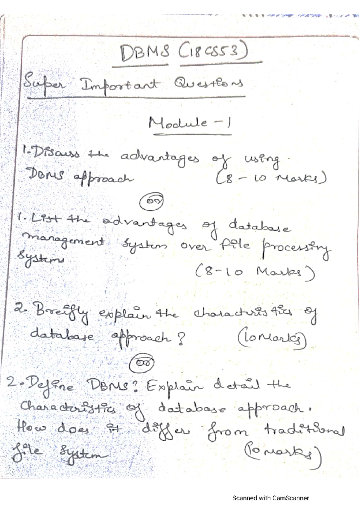 Dbms Super Important Questions Dbms 18cs53 Super Important Questions Module 1 Discuss The