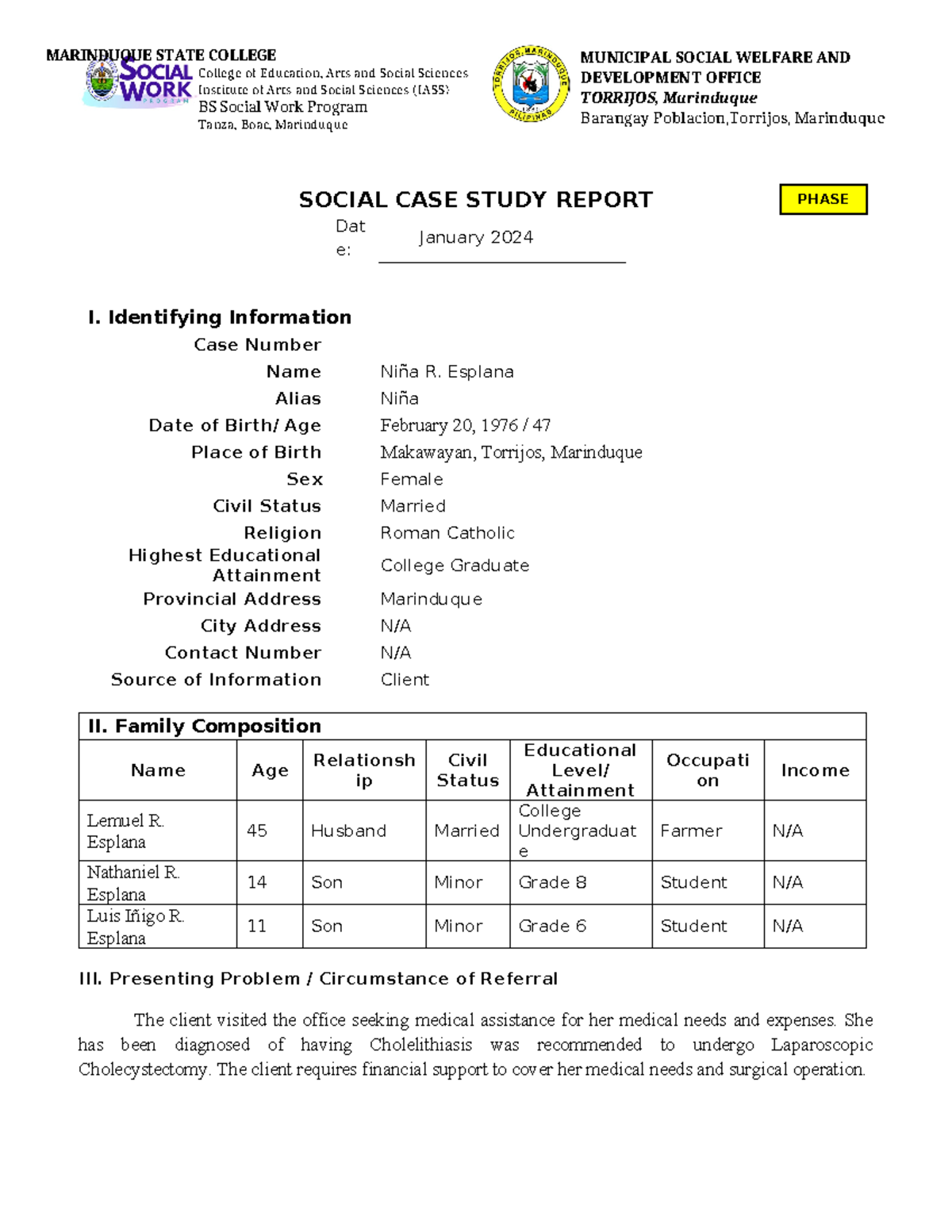 12 - social work templates - MUNICIPAL SOCIAL WELFARE AND DEVELOPMENT ...