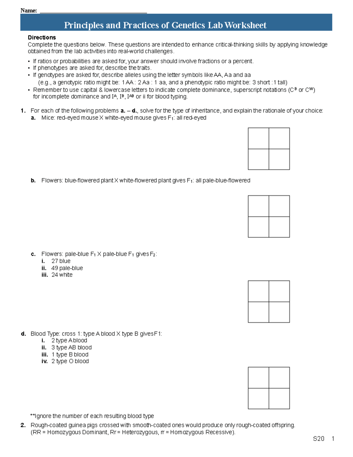 Genetics Wksheet F20 - Principles and Practices of Genetics Lab ...