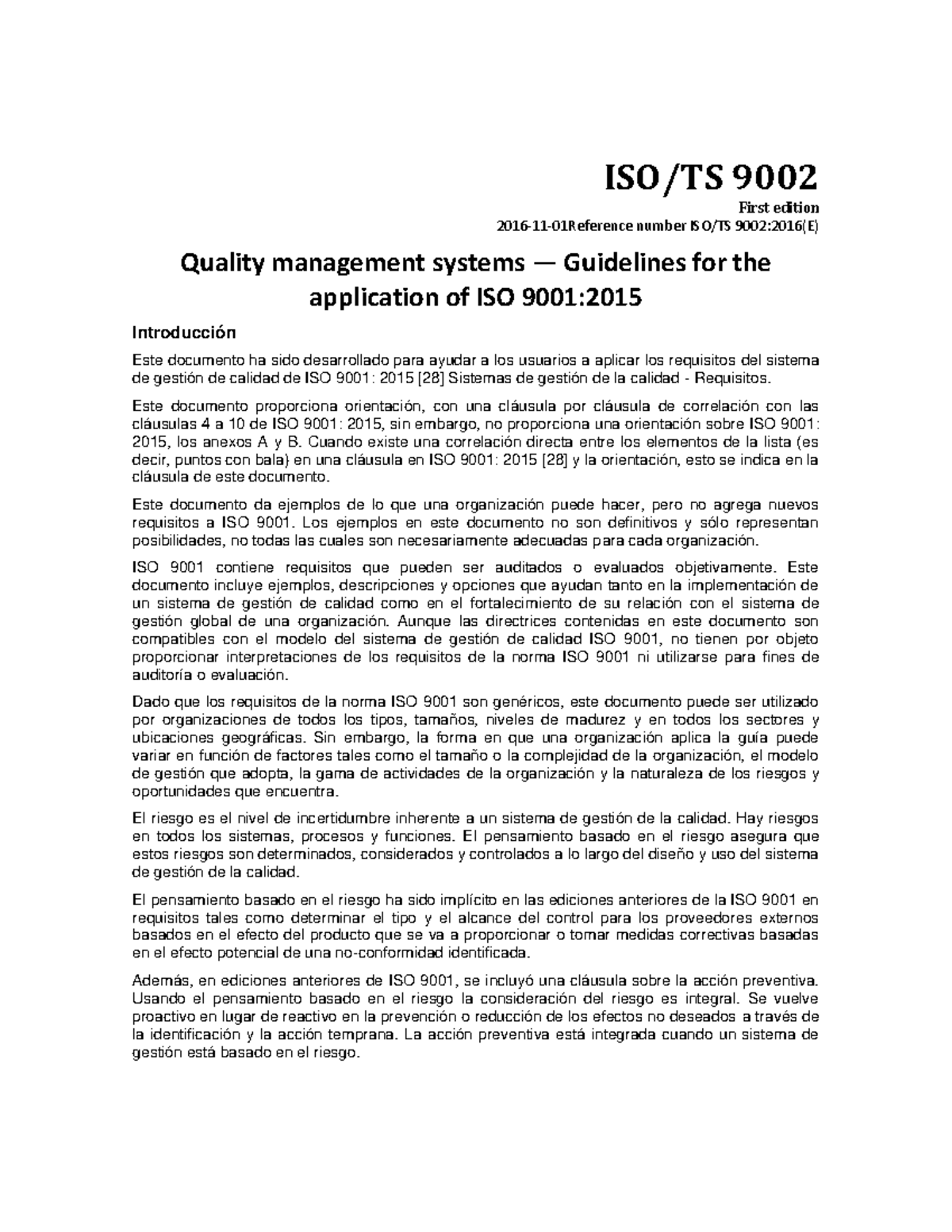 Norma ISO-TS-9002-2016 - ISO/TS 9002 First edition 2016-11-01Reference number ISO/TS 9002:2016(E ...