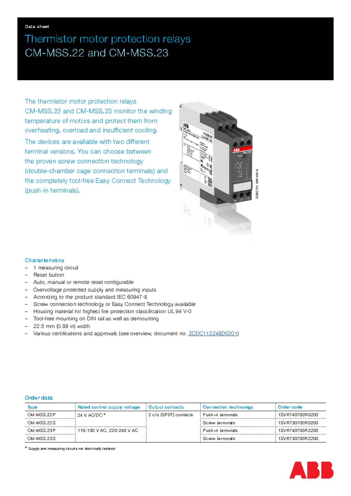 Thermistor Motor Protection Relay CM MSS 23S - 2CDC 251 009 V Data ...