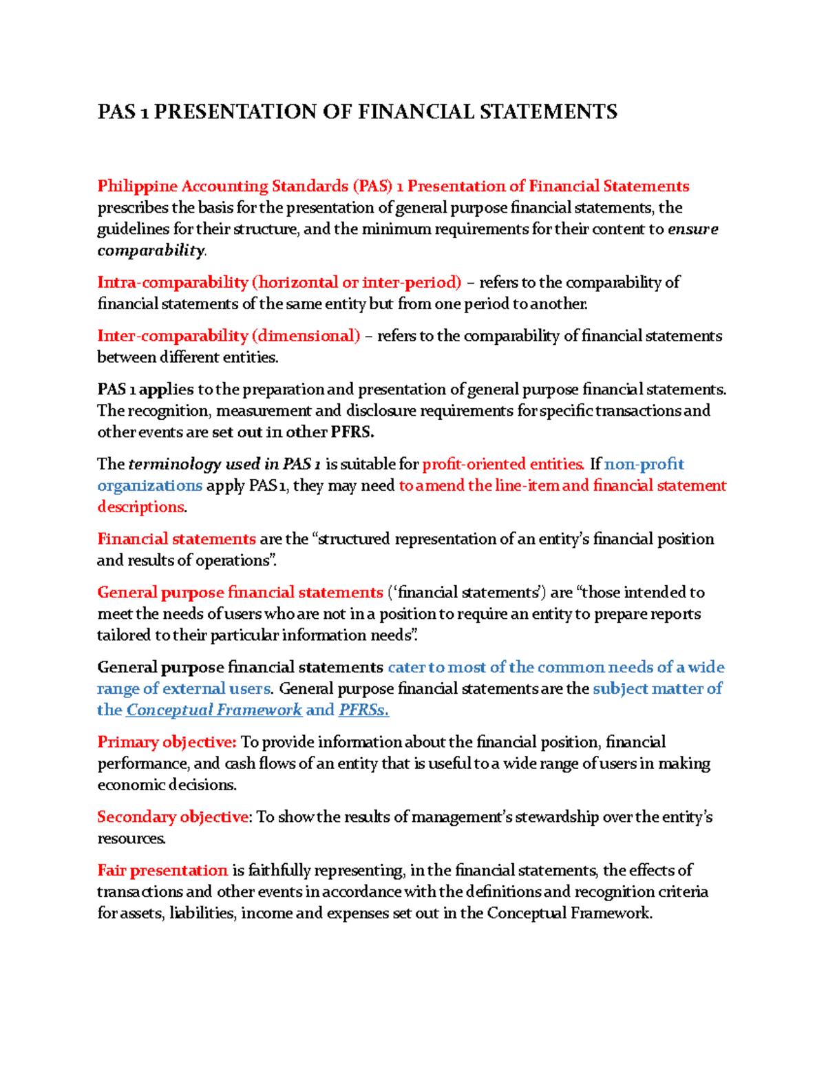 PAS 1 AND 2 - Lecture notes - PAS 1 PRESENTATION OF FINANCIAL ...
