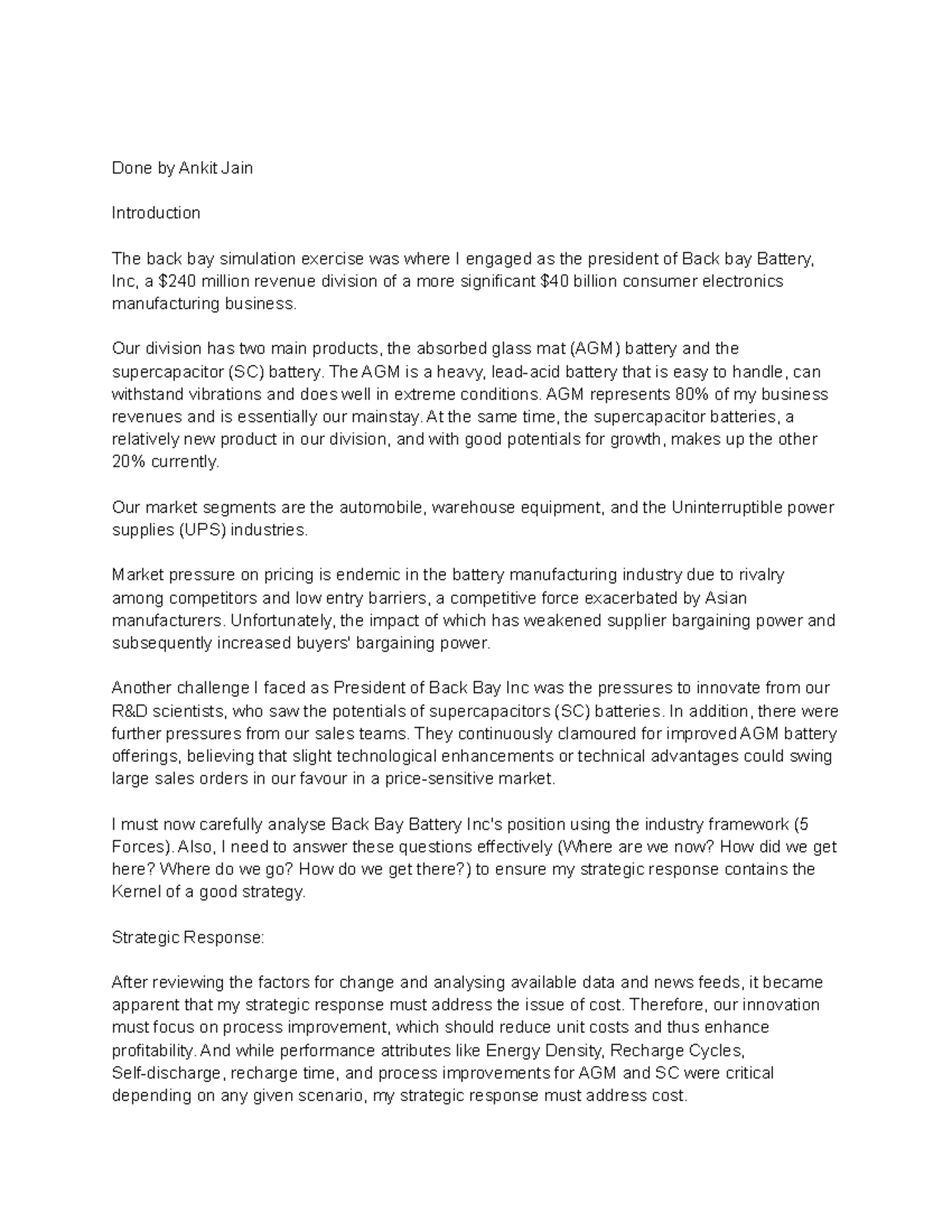 Battery - Done by Ankit Jain Introduction The back bay simulation ...