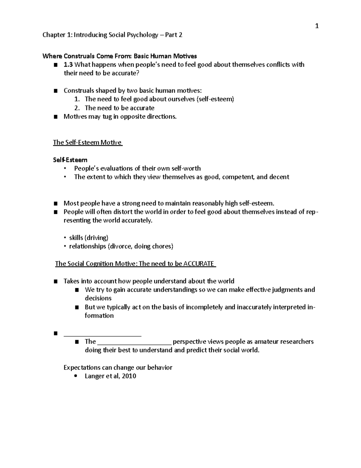 Chapter 1 part 2 - 1 Chapter 1: Introducing Social Psychology – Part 2 ...