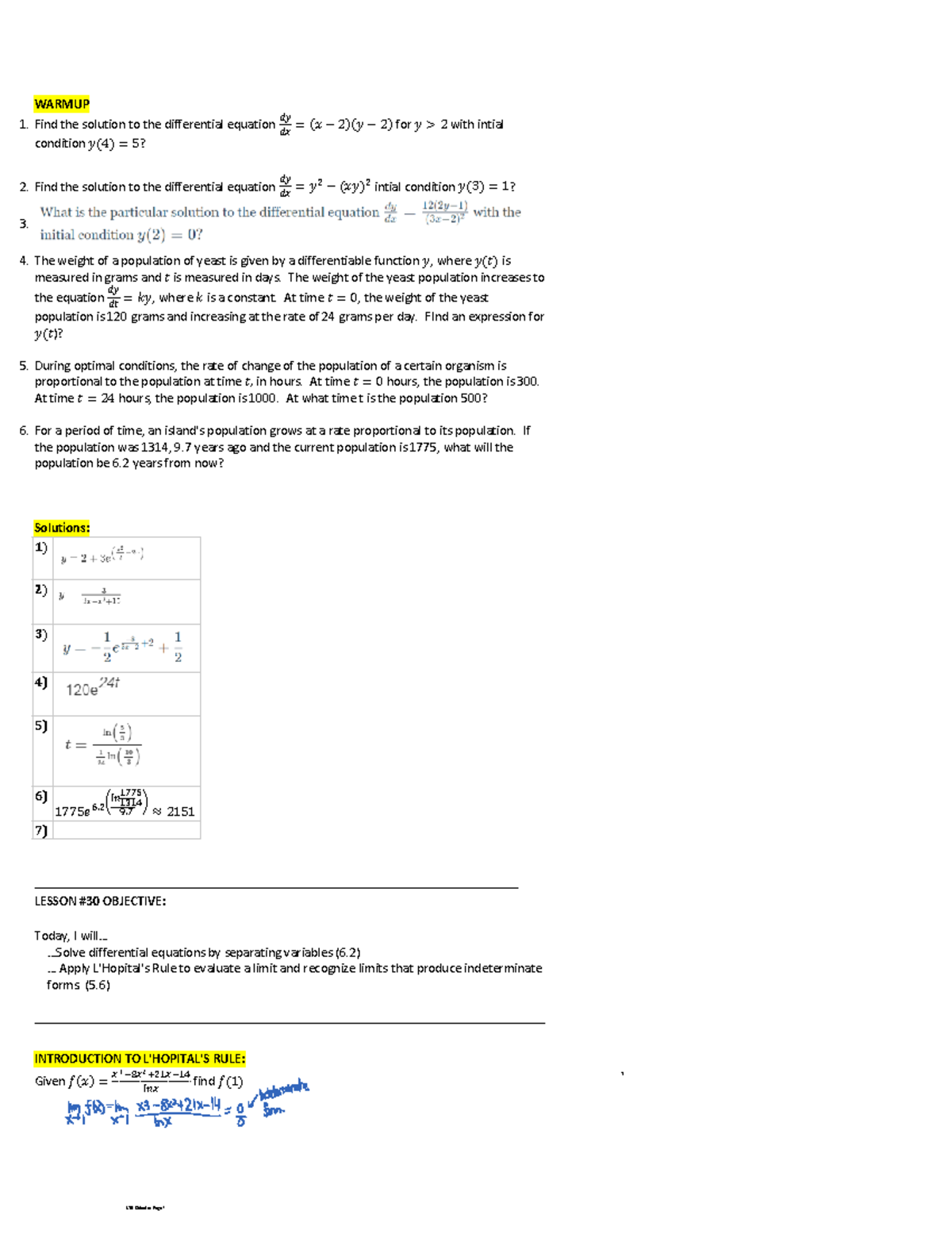 L30 Calculus the apples on the tree are red - WARMUP Find the solution ...