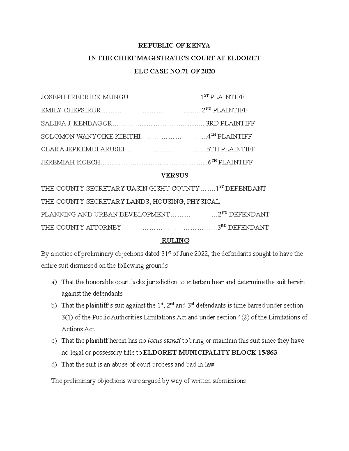 Ruling - REPUBLIC OF KENYA IN THE CHIEF MAGISTRATE’S COURT AT ELDORET ...