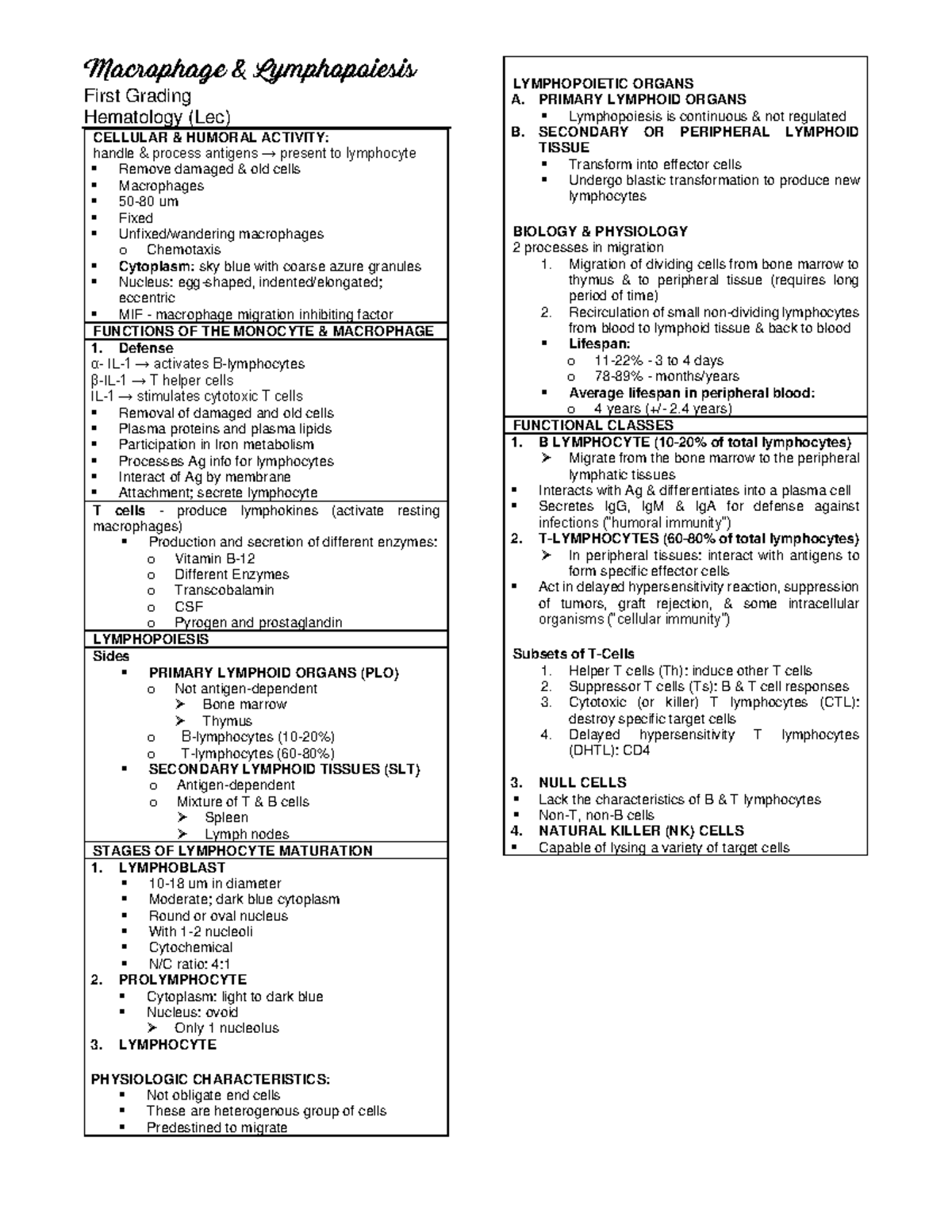 HEMA LEC Macrophage, lymphopoiesis - First Grading Hematology (Lec ...
