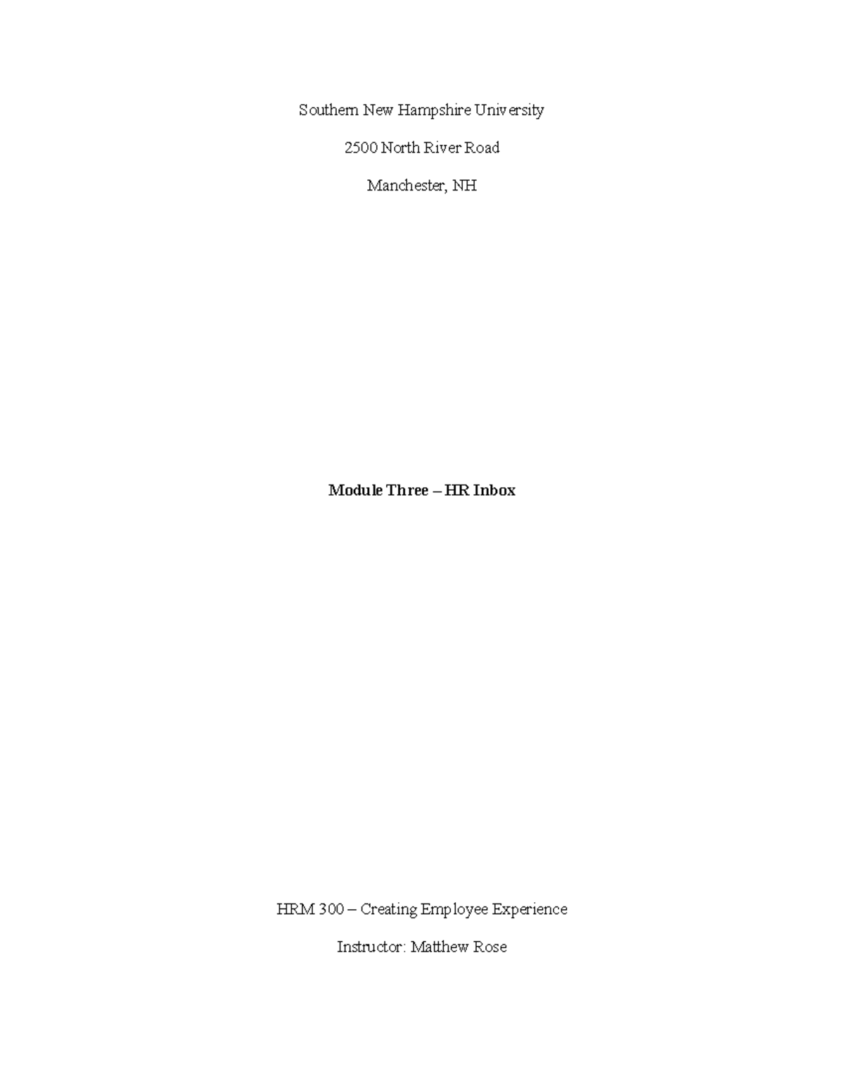 HRM300 - Module 2 - HR Inbox - Southern New Hampshire University 2500 ...