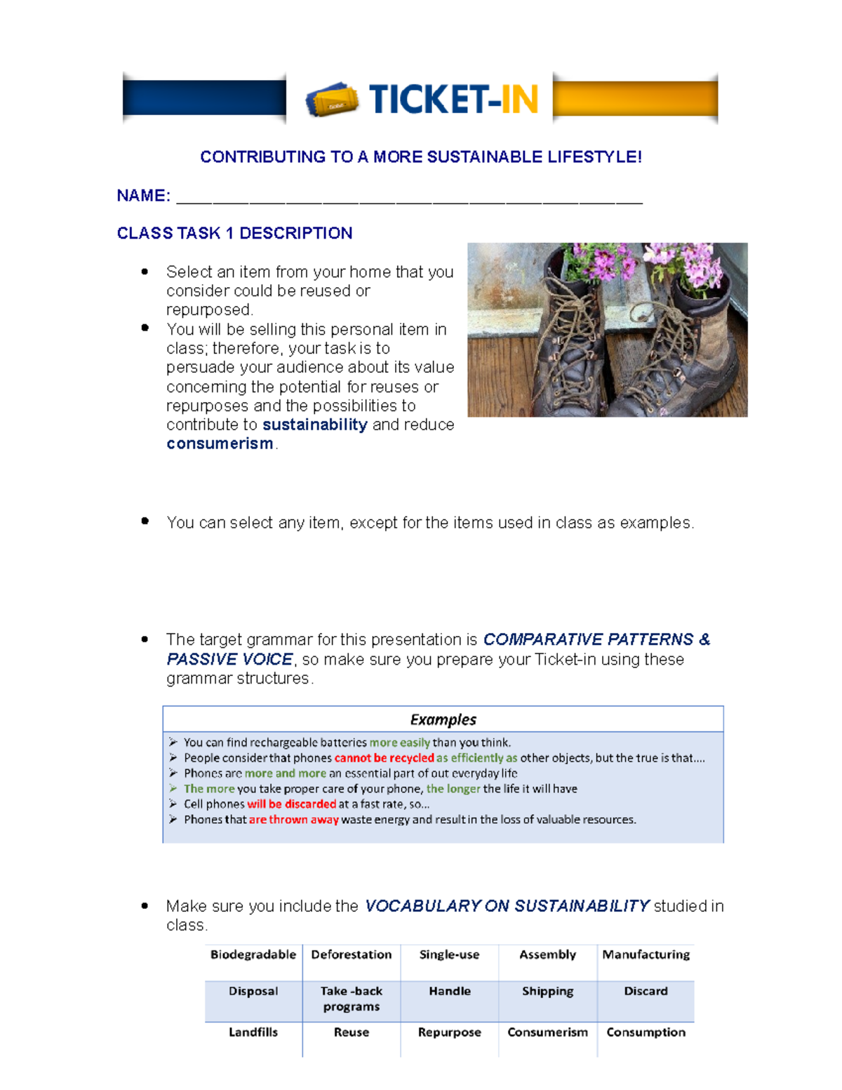 Class Task 1 Preparation - CONTRIBUTING TO A MORE SUSTAINABLE LIFESTYLE ...