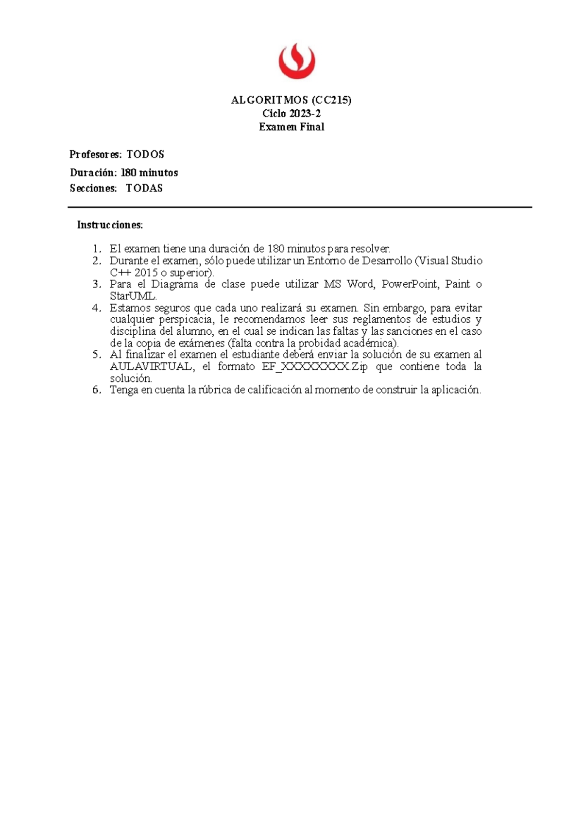 Examen Final - Algoritmos CC215 - 2023-2-CASO G - ALGORITMOS (CC215 ...