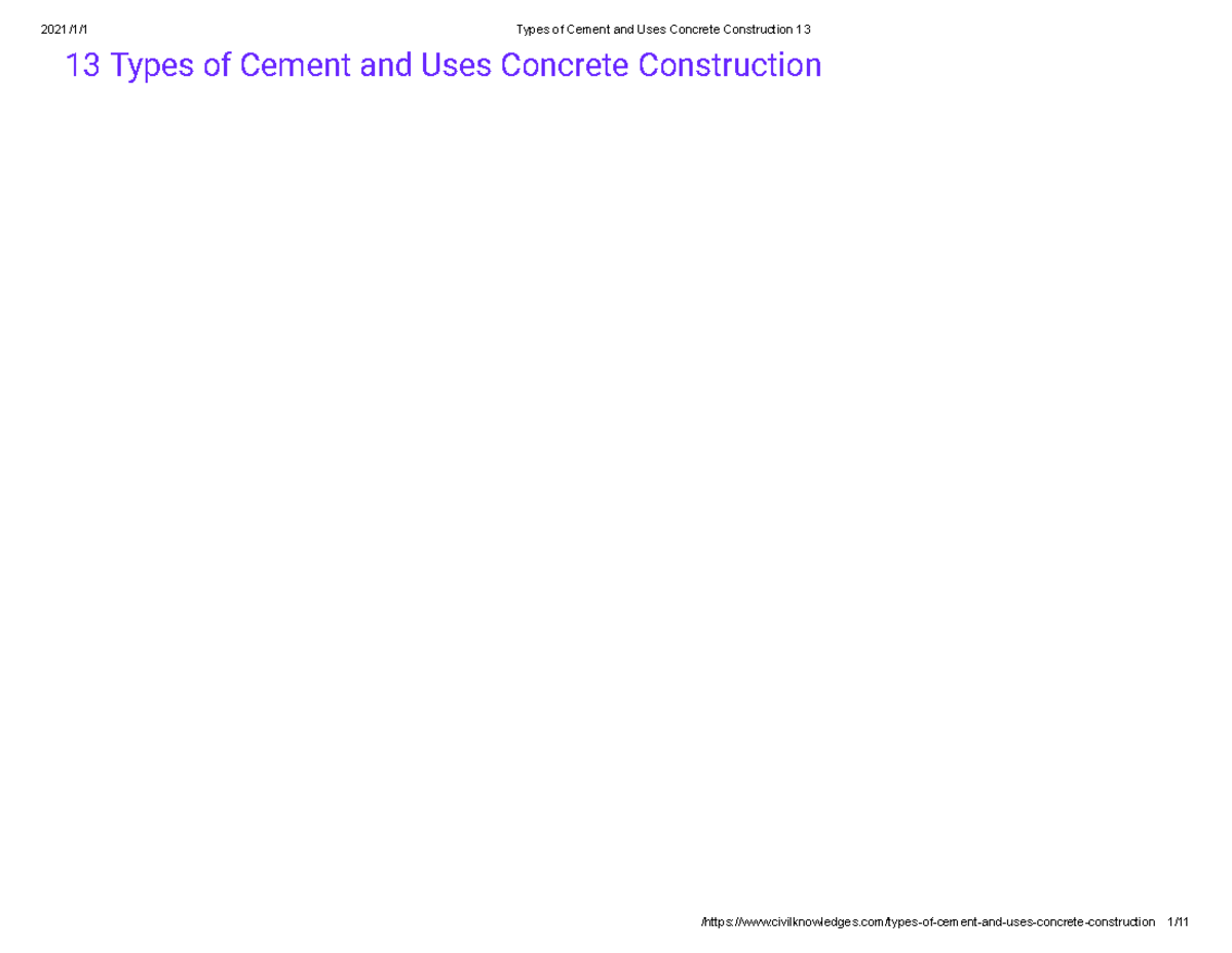 13 Types of Cement and Uses Concrete Construction - It has a low ...