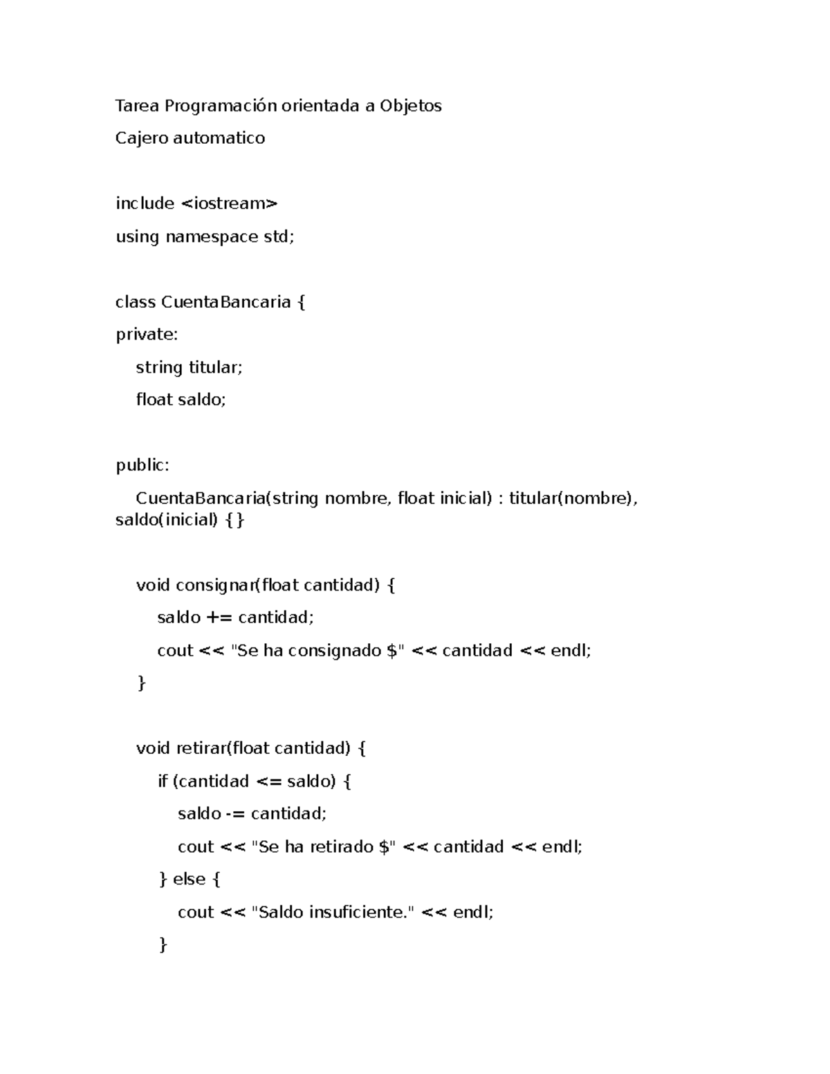 Tarea Programación orientada a Objetos - Tarea Programación orientada a ...
