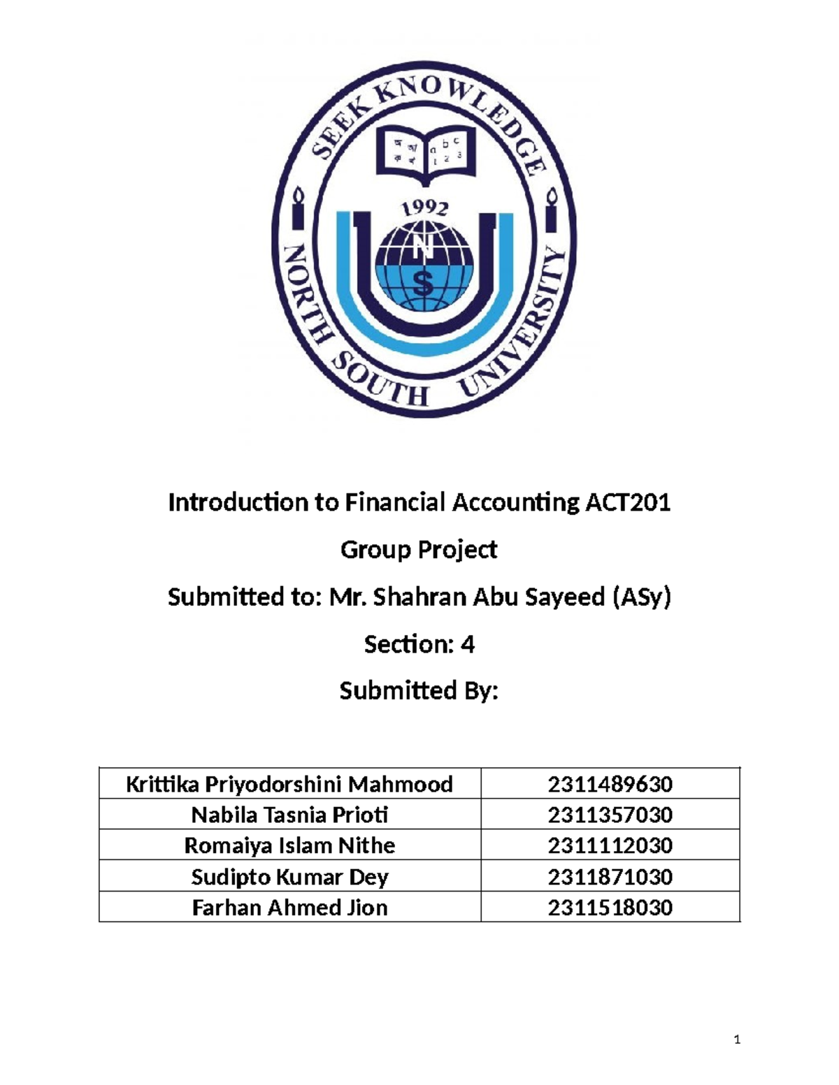 Accounting Group Assignment - Introduction to Financial Accounting ACT ...