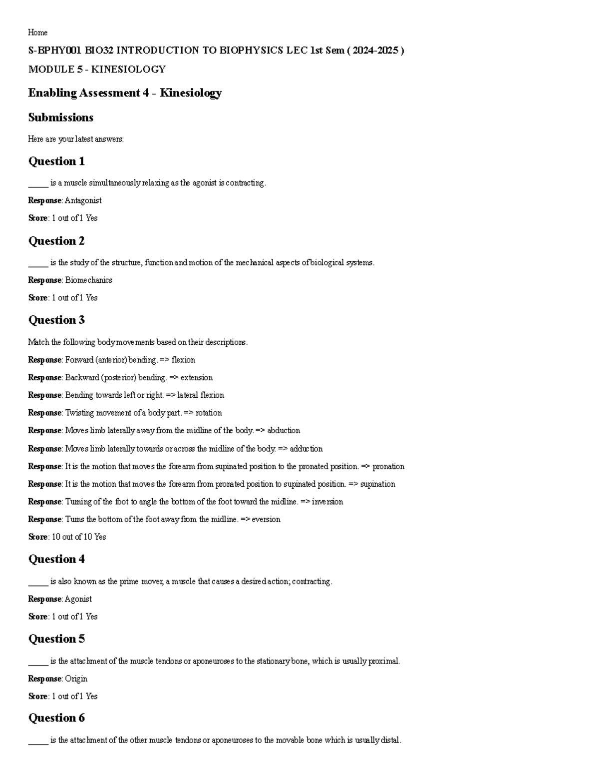 EA- Kinesiology - Enabling Assessment - Home S-BPHY001 BIO32 INTRODUCTION TO BIOPHYSICS LEC 1st ...