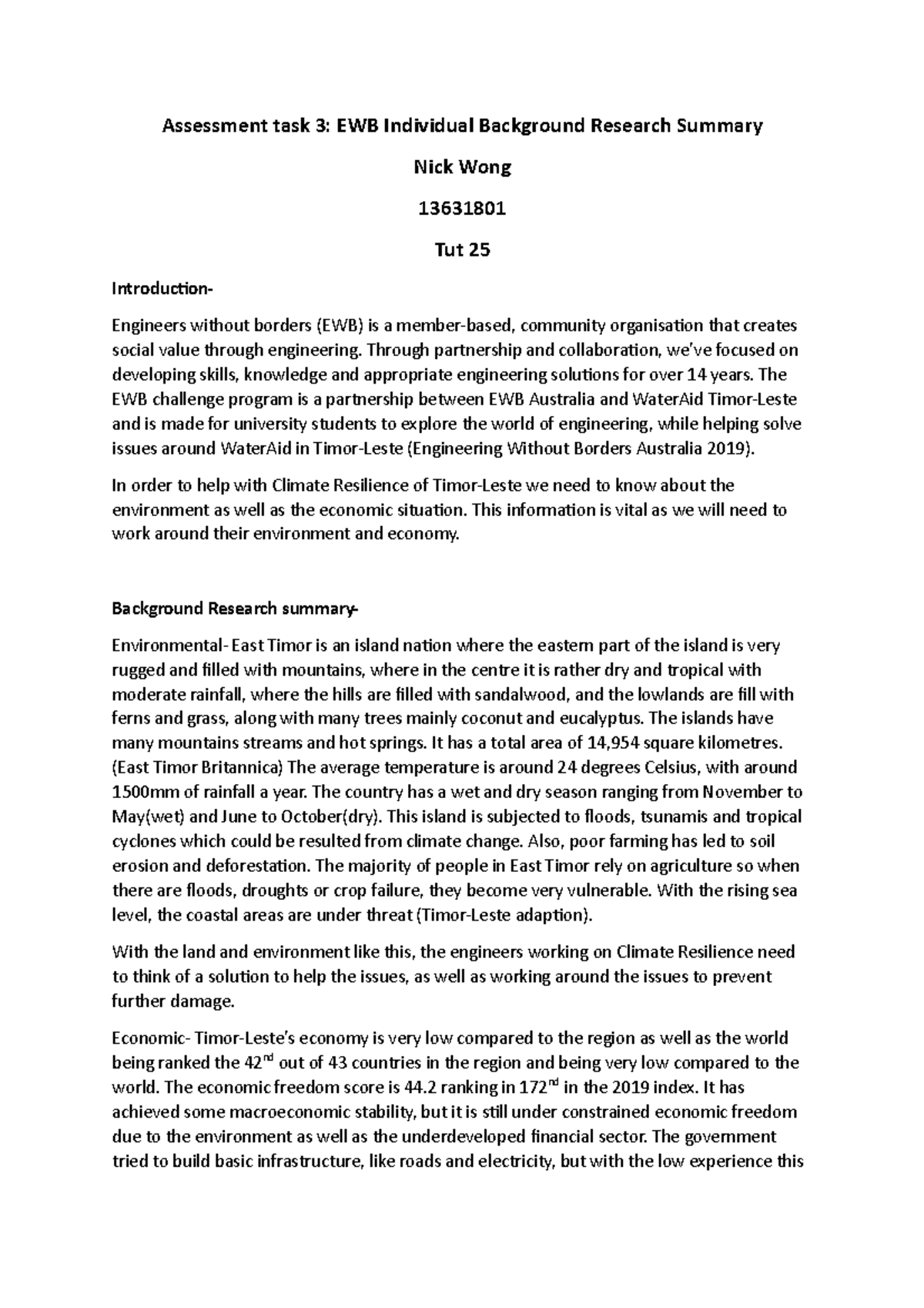 Assessment task 3 - assignment 3 - Assessment task 3: EWB Individual ...