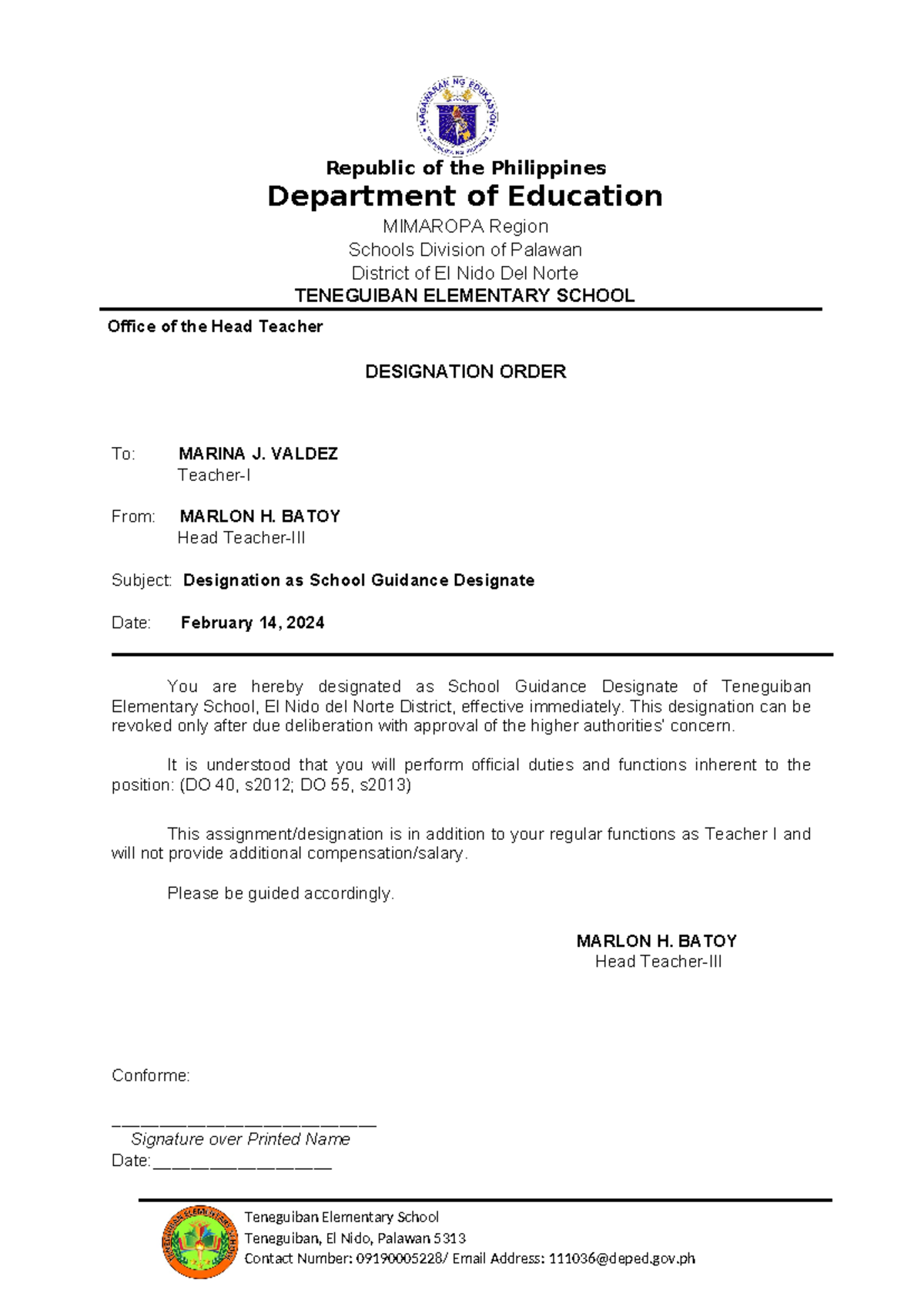 Designation Order 01 s2024 Marina Valdez LRP - Republic of the ...