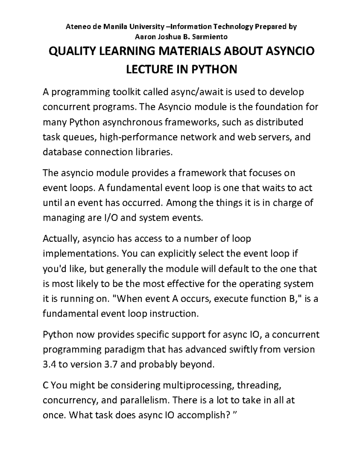 Quality Learning Materials About Asyncio Lecture In Python Quality Learning Materials About