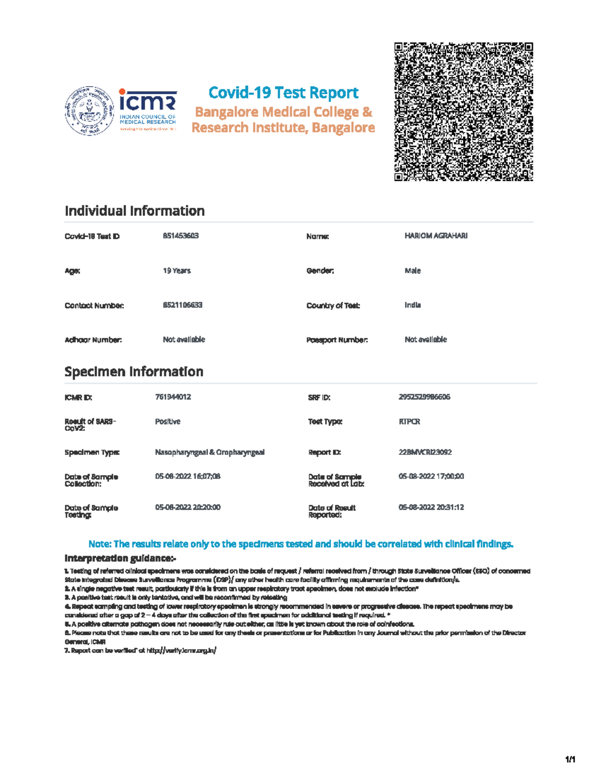+ve - COVID REPORT SAMPLE - Legal Research [Field Work Written Report ...