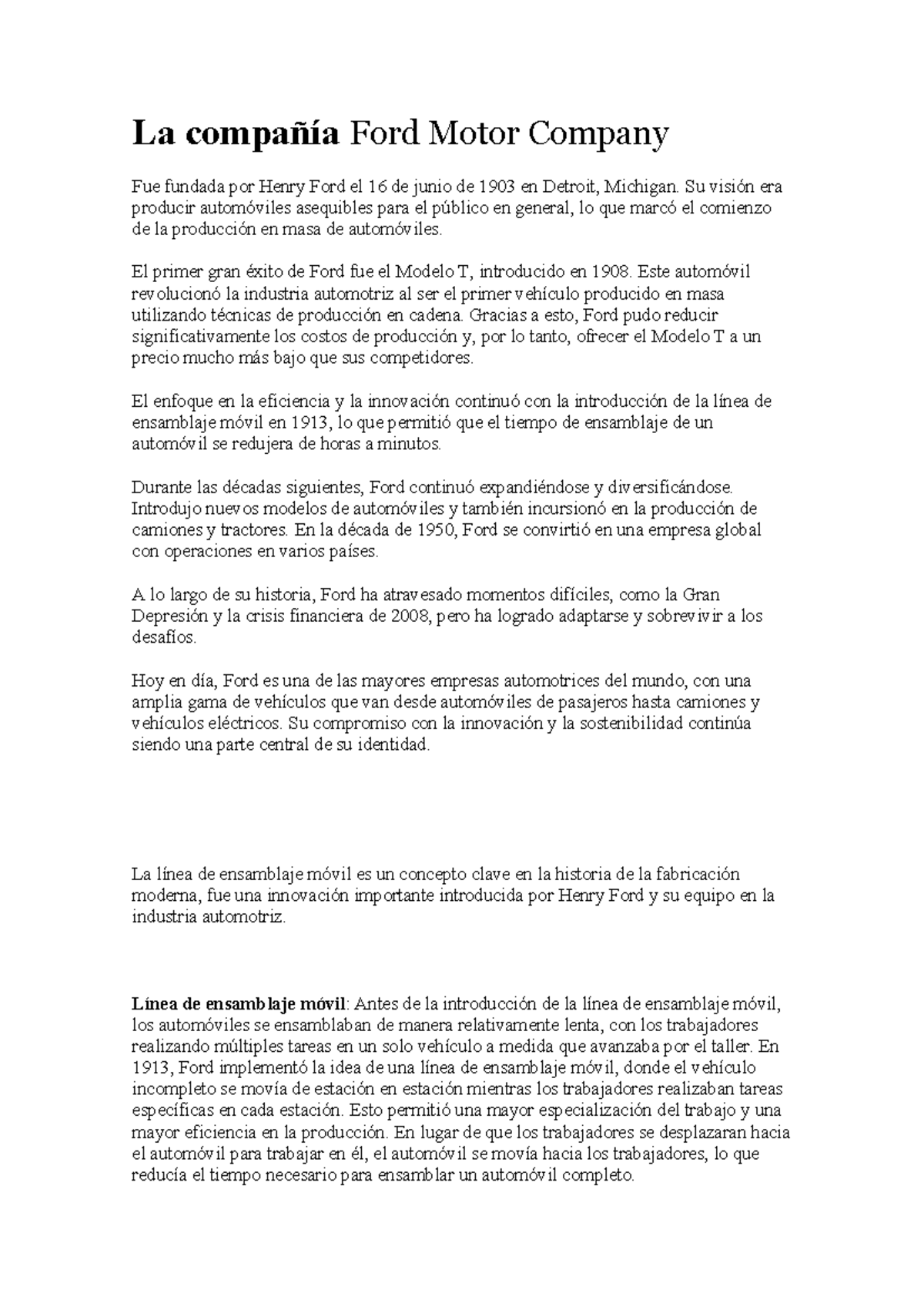 La compañía Ford Motor Company - La compañía Ford Motor Company Fue ...