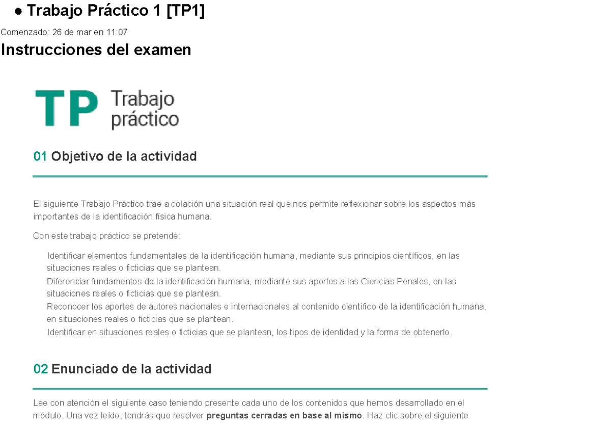 Examen Trabajo Práctico 1 al 10000 - Trabajo Práctico 1 [TP1] Comenzado: 26 de mar en 11: - Studocu