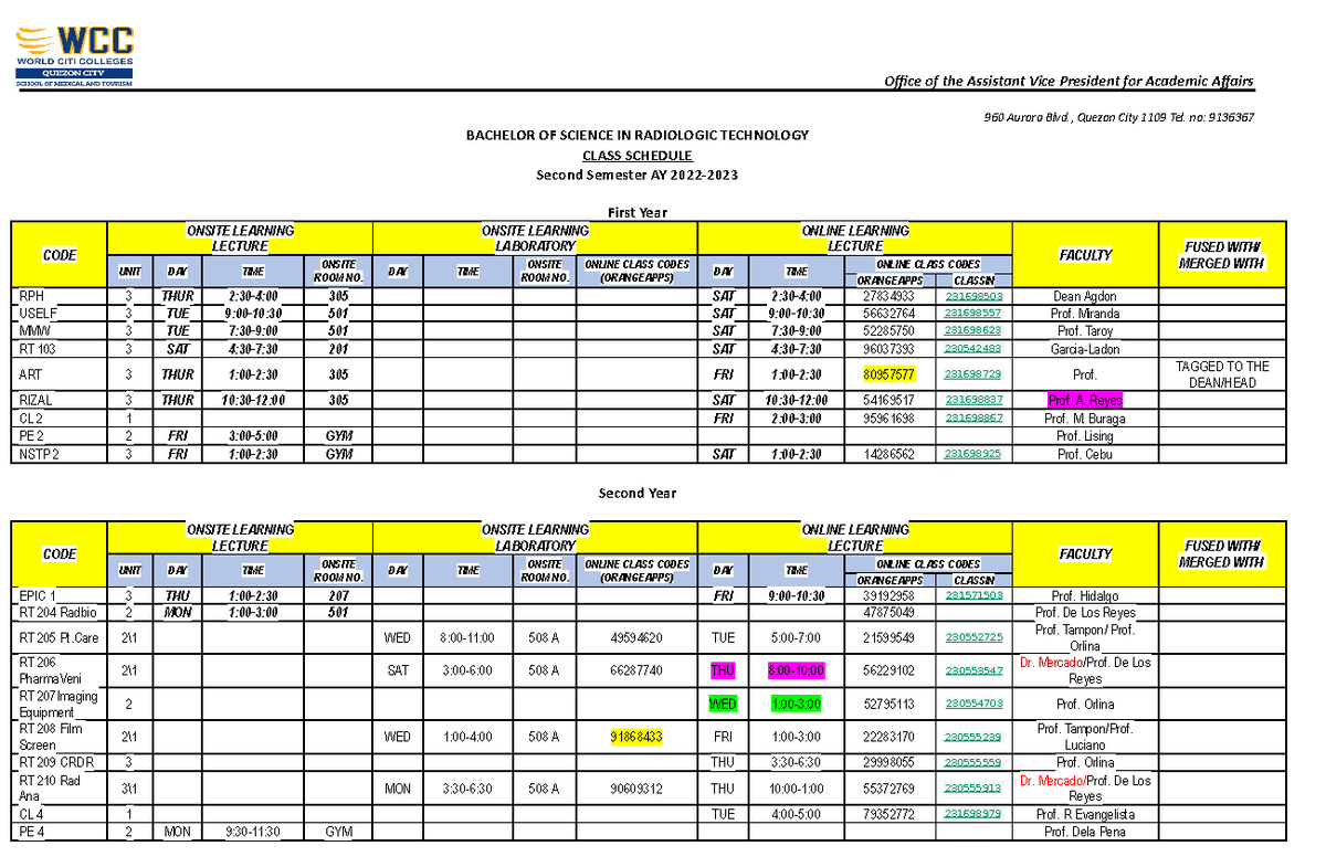 BSRT 2ND SEM Sched 2022 2023 - Office of the Assistant Vice President ...