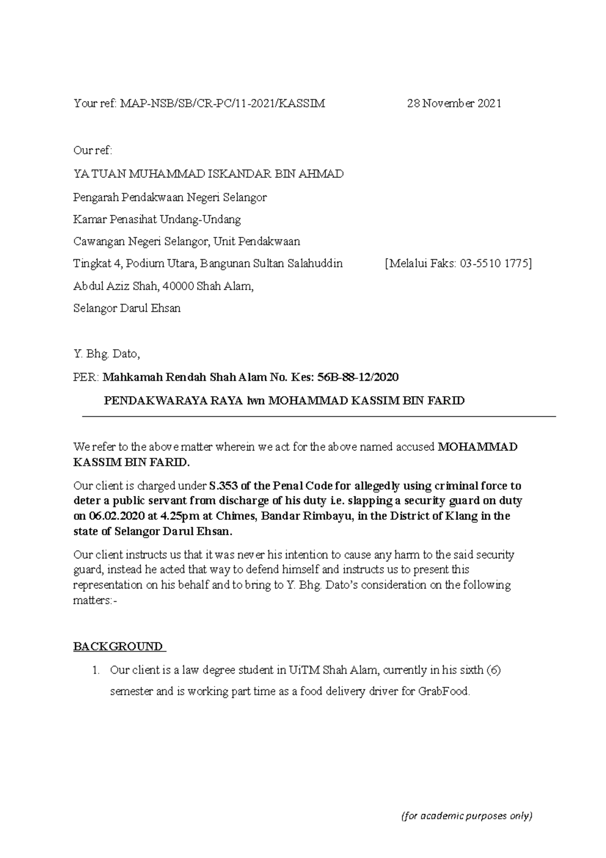 Letter OF Representation - Copy - Your ref: MAP-NSB/SB/CR-PC/11-2021 ...