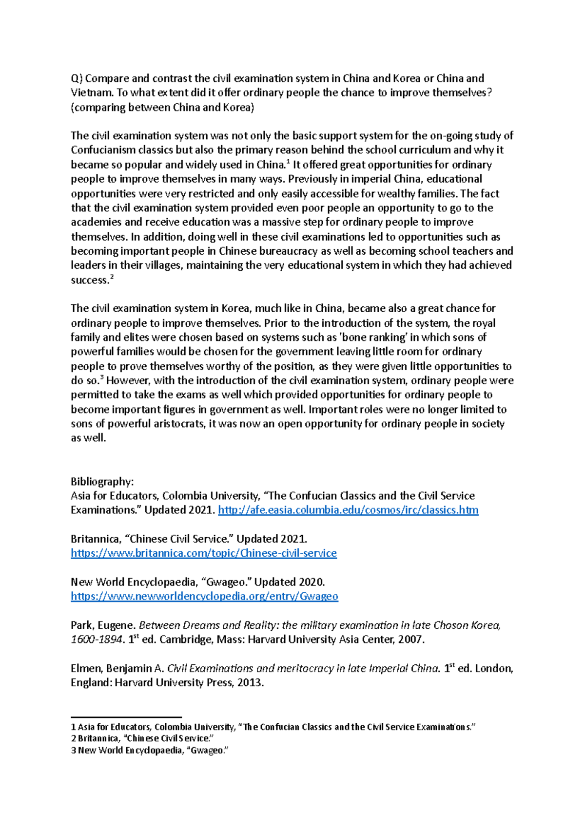 Asian Studies Essay Plan - Q) Compare and contrast the civil ...