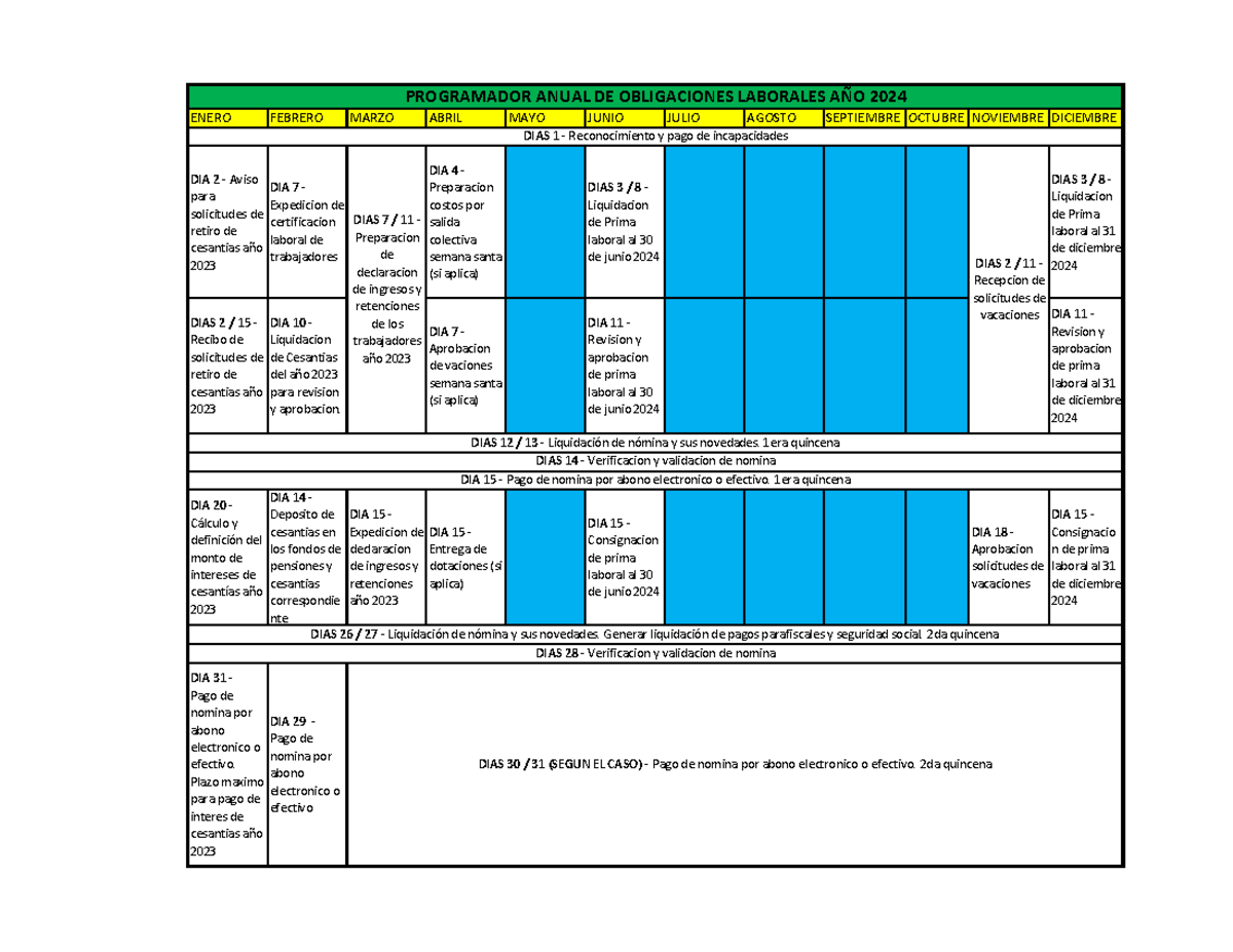 Programador anual obligaciones laborales - ENERO FEBRERO MARZO ABRIL ...