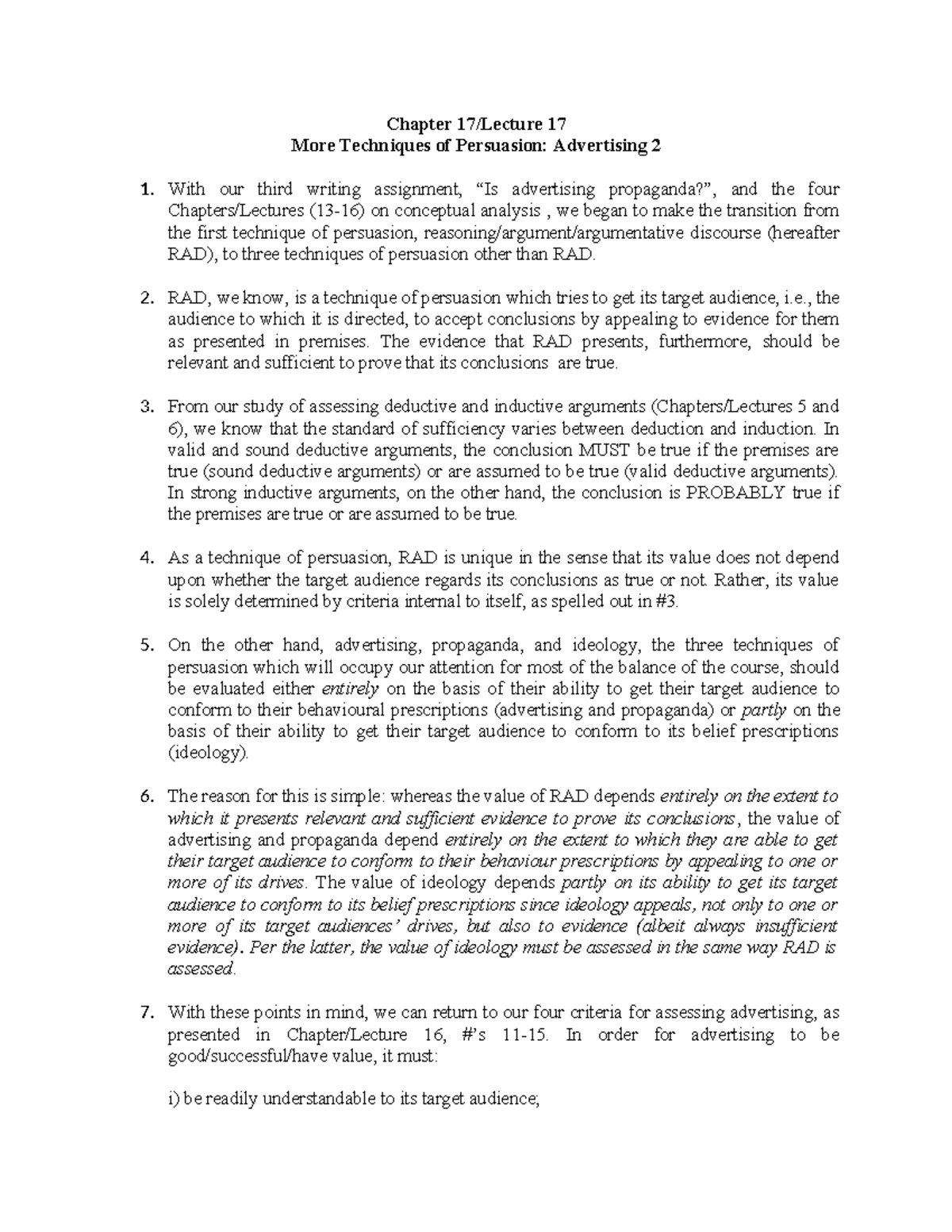 Chapter 17TP2AD2 - Chapter 17/Lecture 17 More Techniques of Persuasion: Advertising 2 With our ...