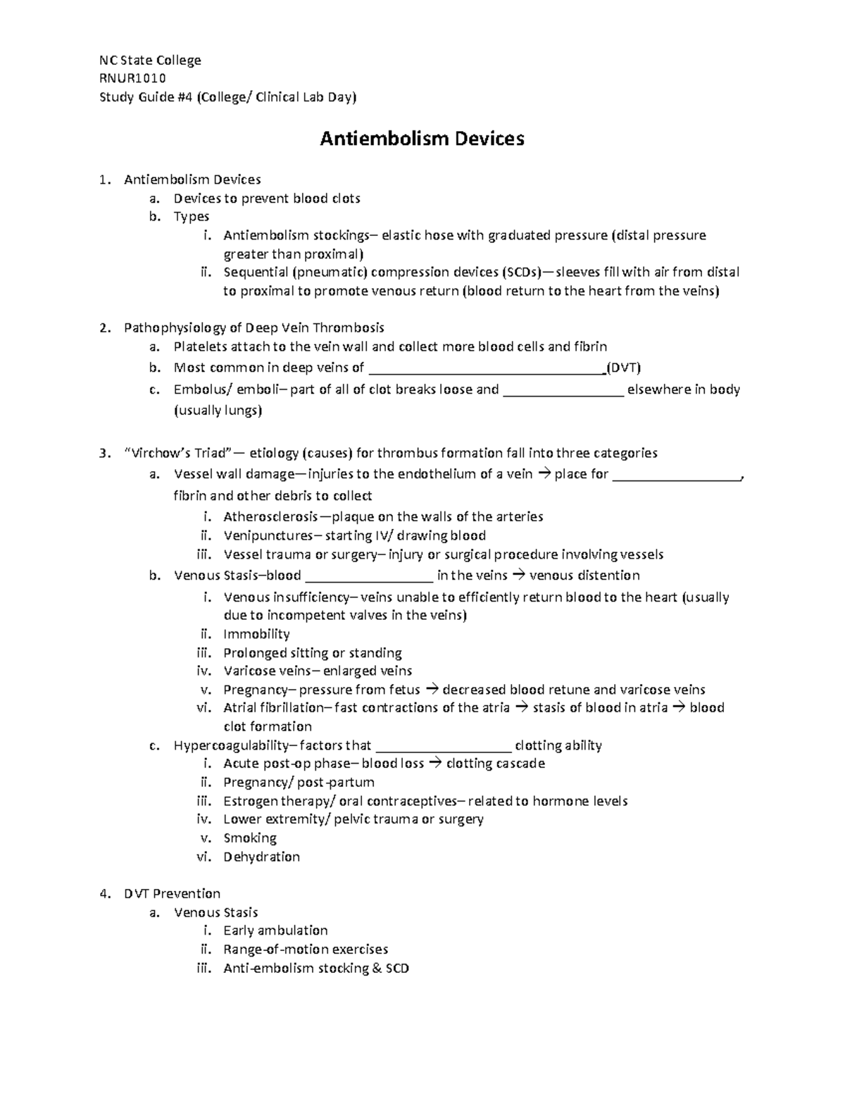 Antiembolism Devices- Guided Notes - NC State College RNUR Study Guide ...