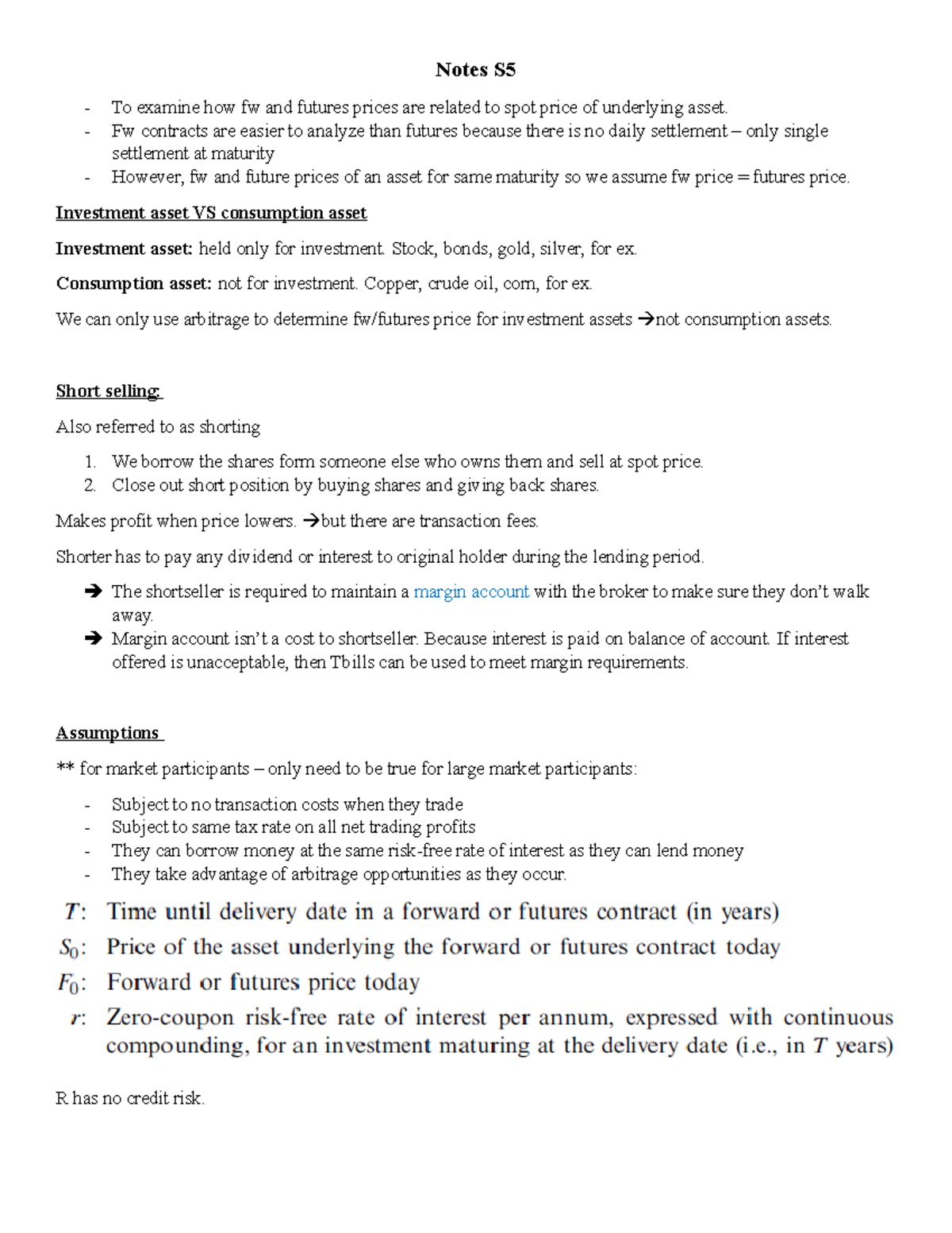Notes S5 - valuation of futures a nd FRAs - Notes S To examine how fw ...